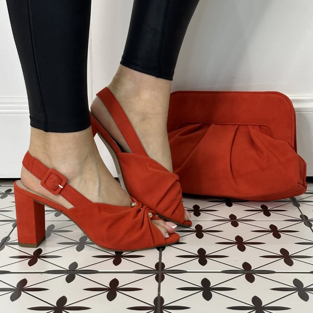 Marian 53402 Block Heel Leather Slingback Tiger Coral